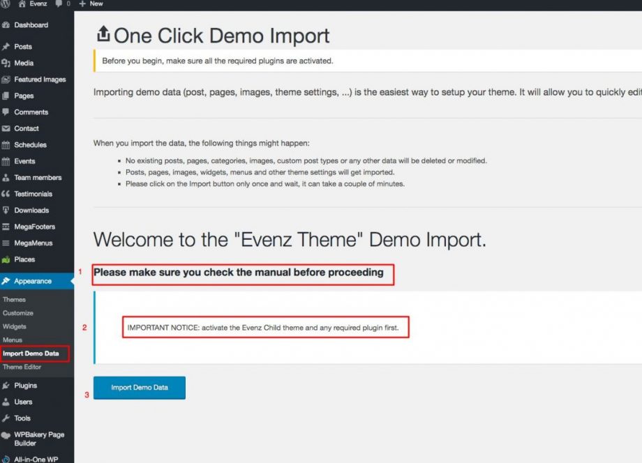 3.07 Demo Contents – Evenz WordPress Theme Manual