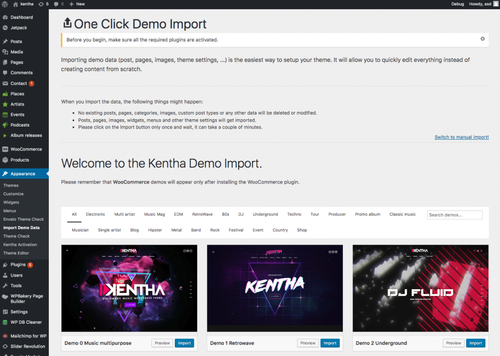 1.4 Demo Contents – Kentha Music WordPress Theme manual